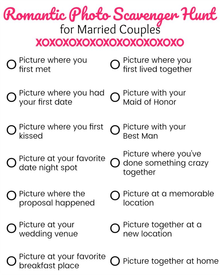 Romantic Photo Scavenger Hunt for Married Couples - Free Printable