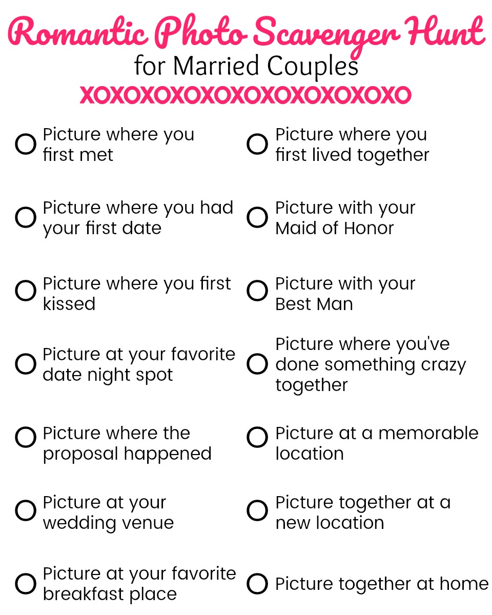 Romantic Photo Scavenger Hunt for Married Couples - Free Printable