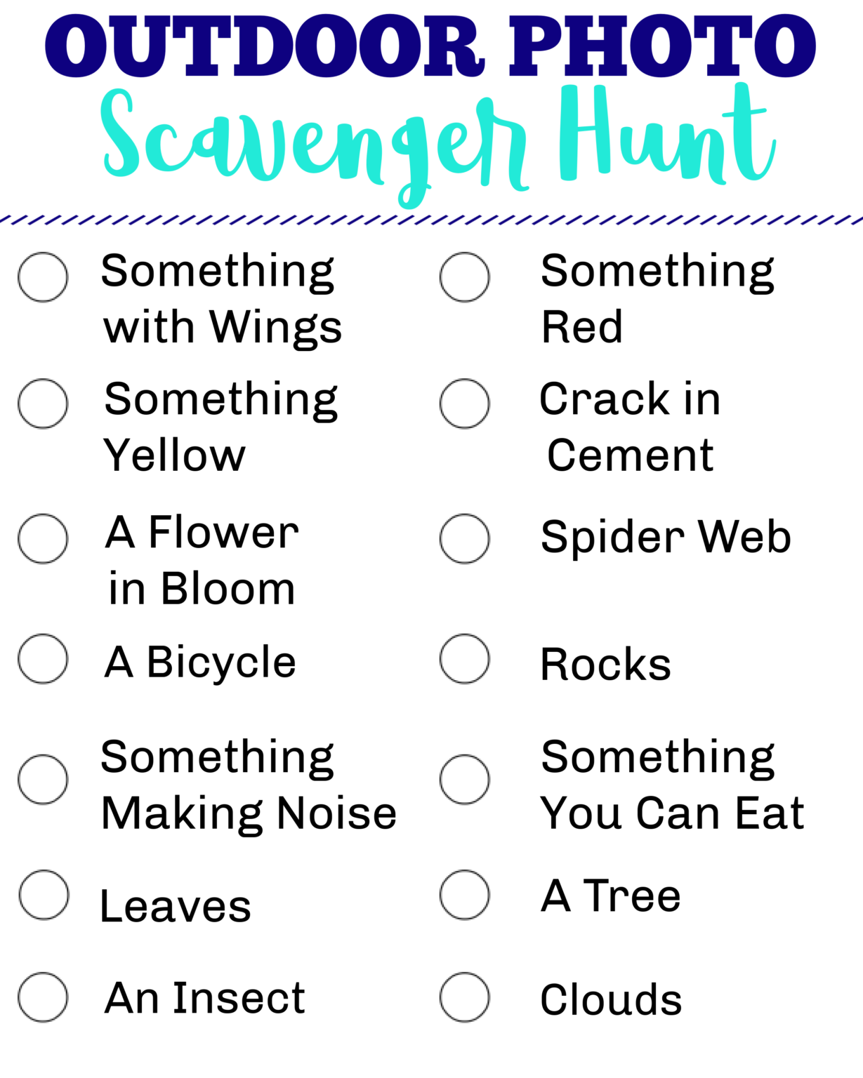 Outdoor Photo Scavenger Hunt for Kids - Free Printable Clues