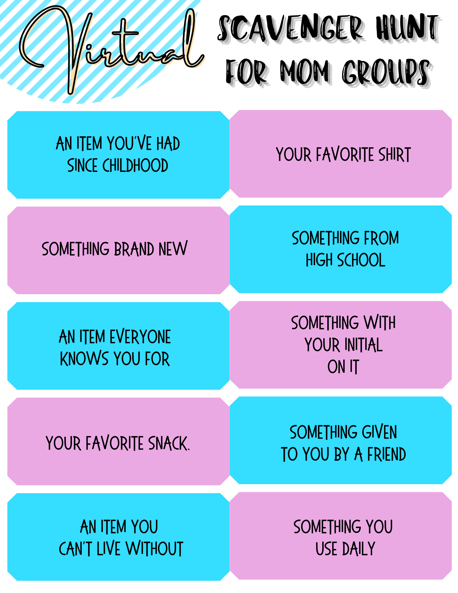 Virtual Scavenger Hunt for Moms - Printable for a Fun Online Game!