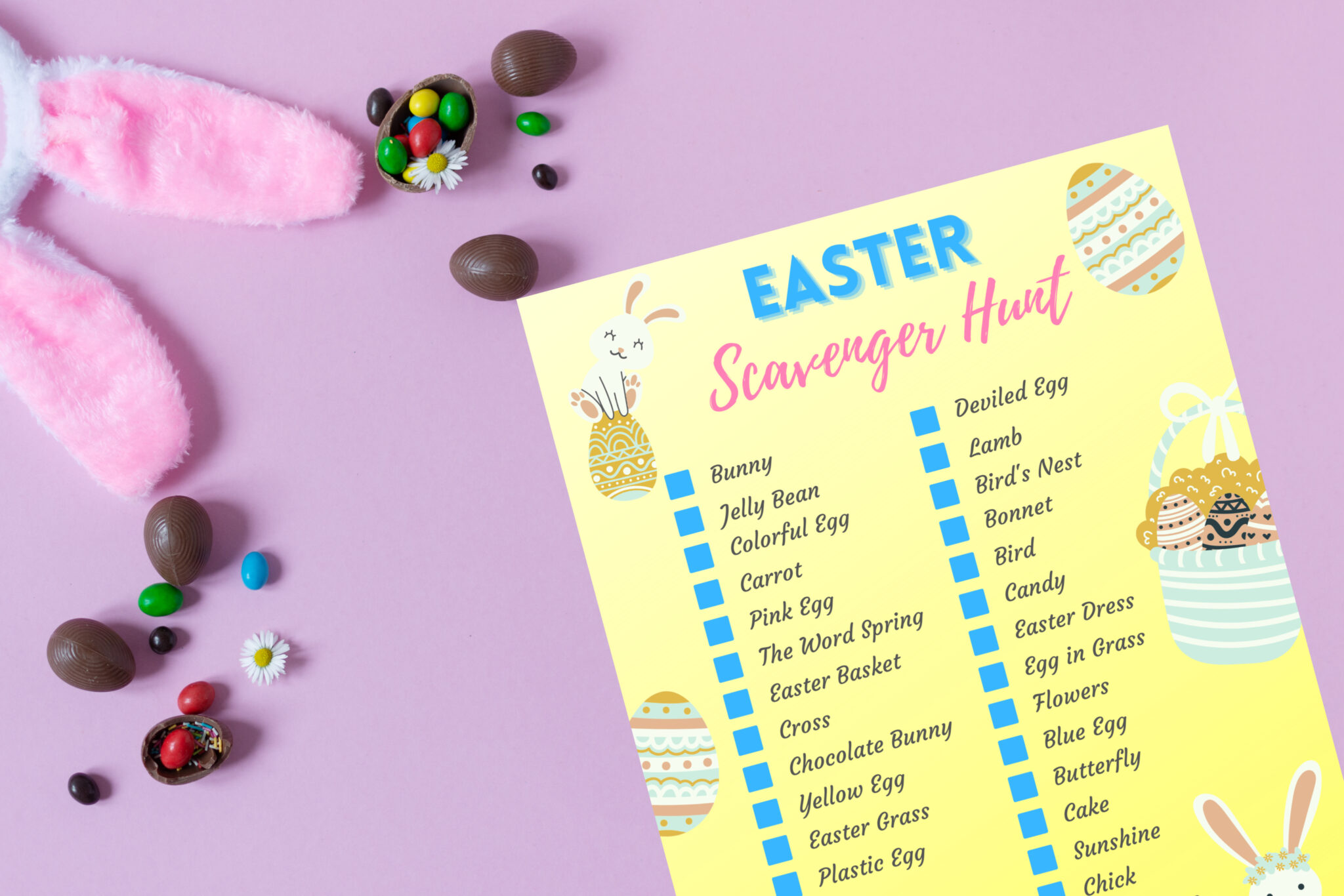 Printable Easter Scavenger Hunt - List of Easter Themed Items