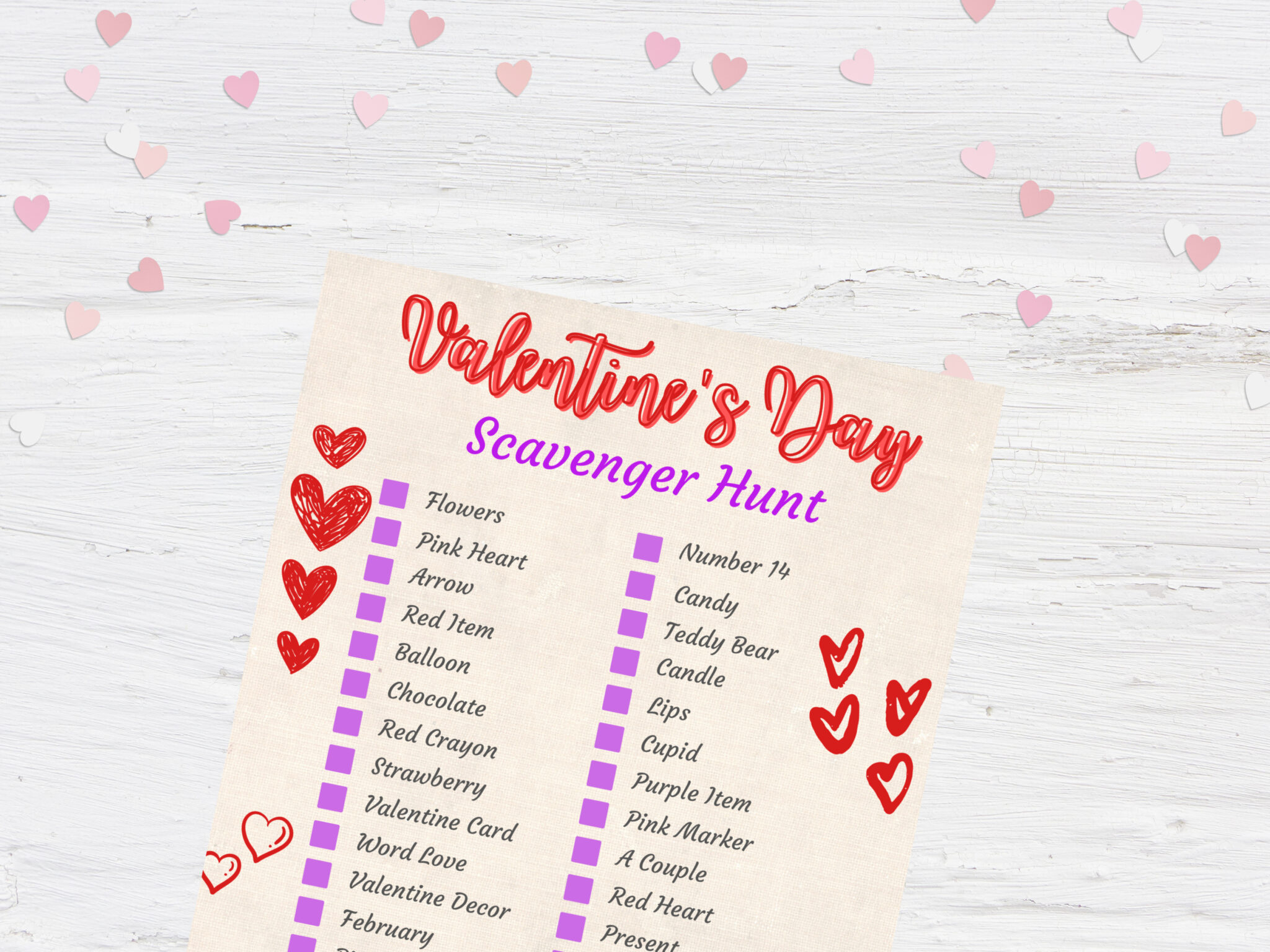 Valentine Scavenger Hunt Printable Great for Kids and Classrooms