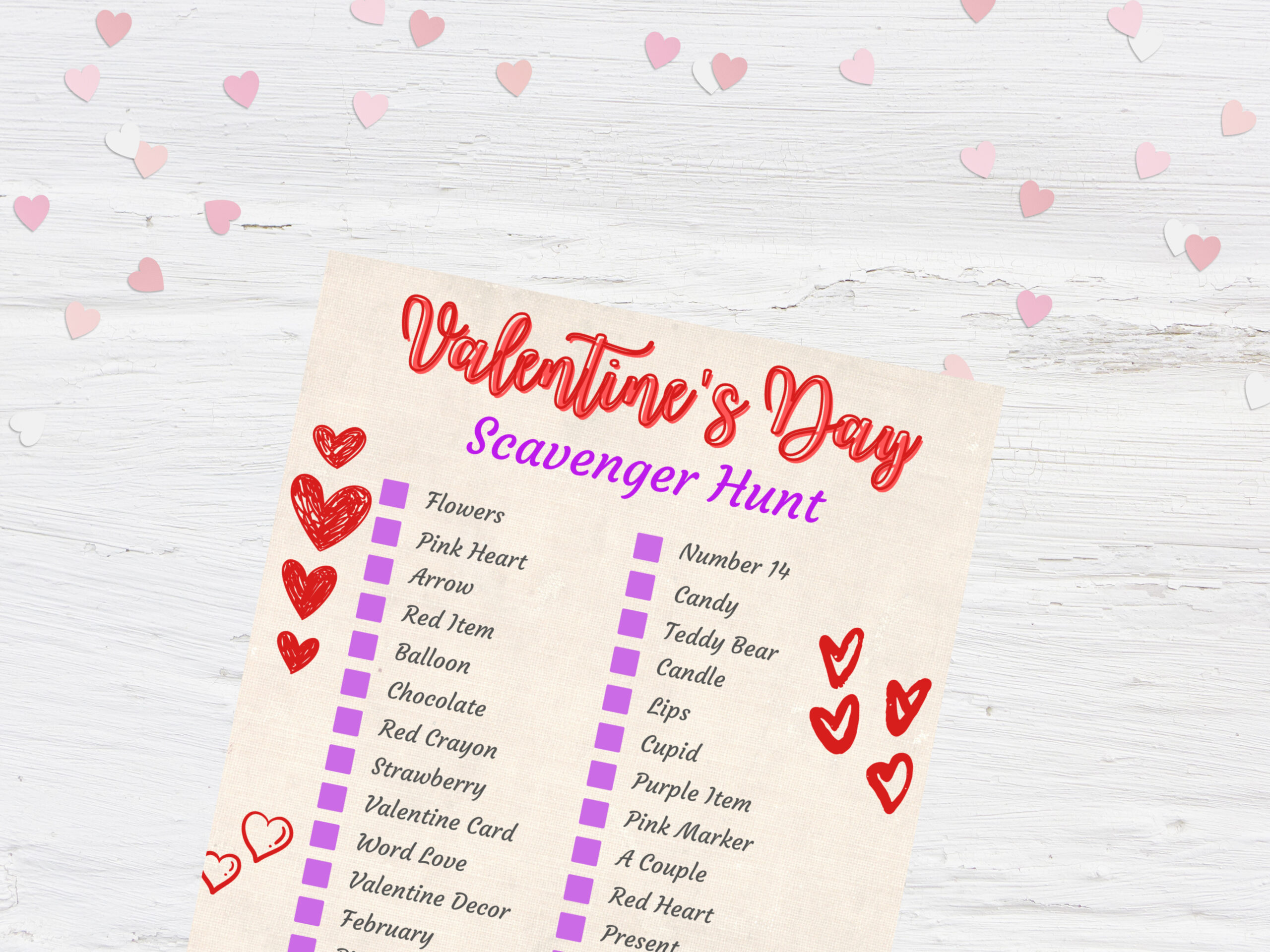 Valentine Scavenger Hunt Printable Great for Kids and Classrooms