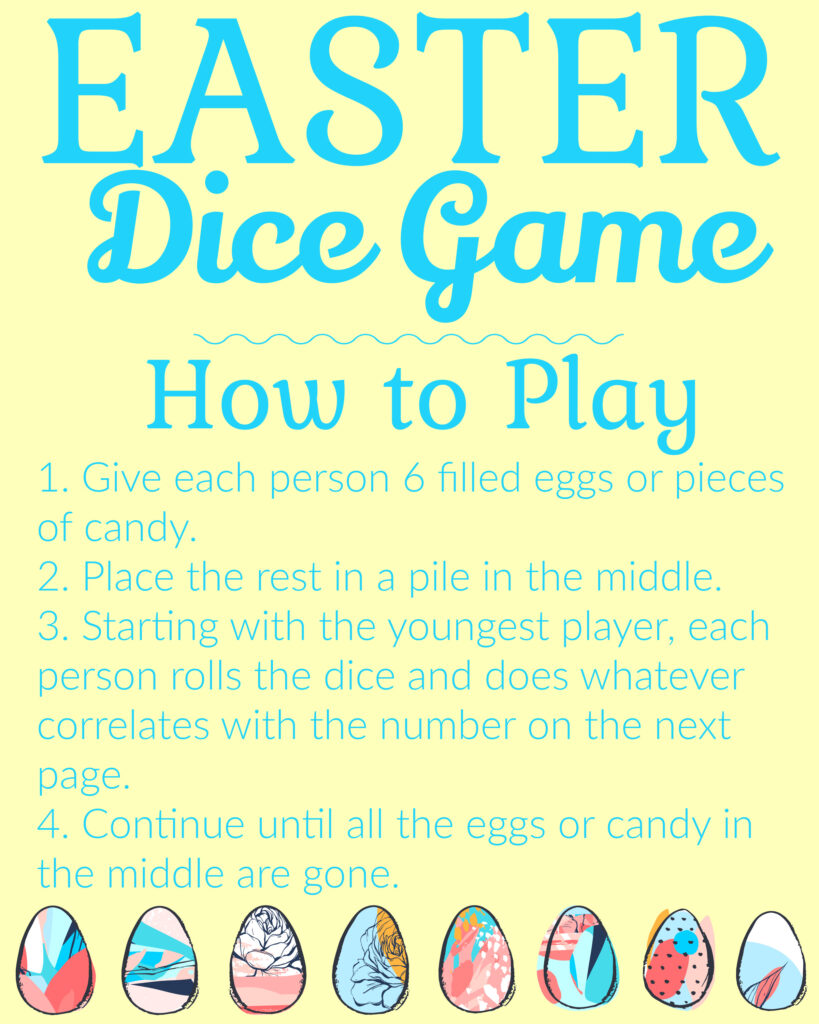 Easter Dice Game For Kids Printable With Instructions