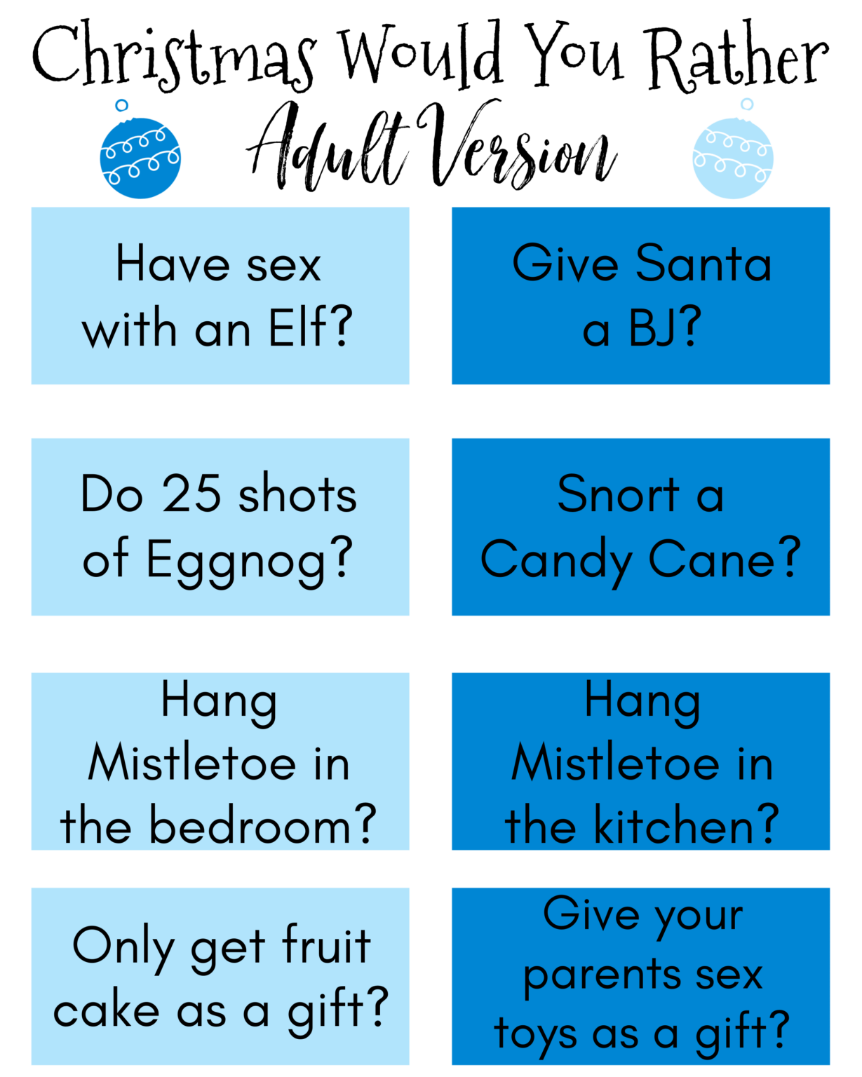 Christmas Would You Rather Adult Version - Free Printable