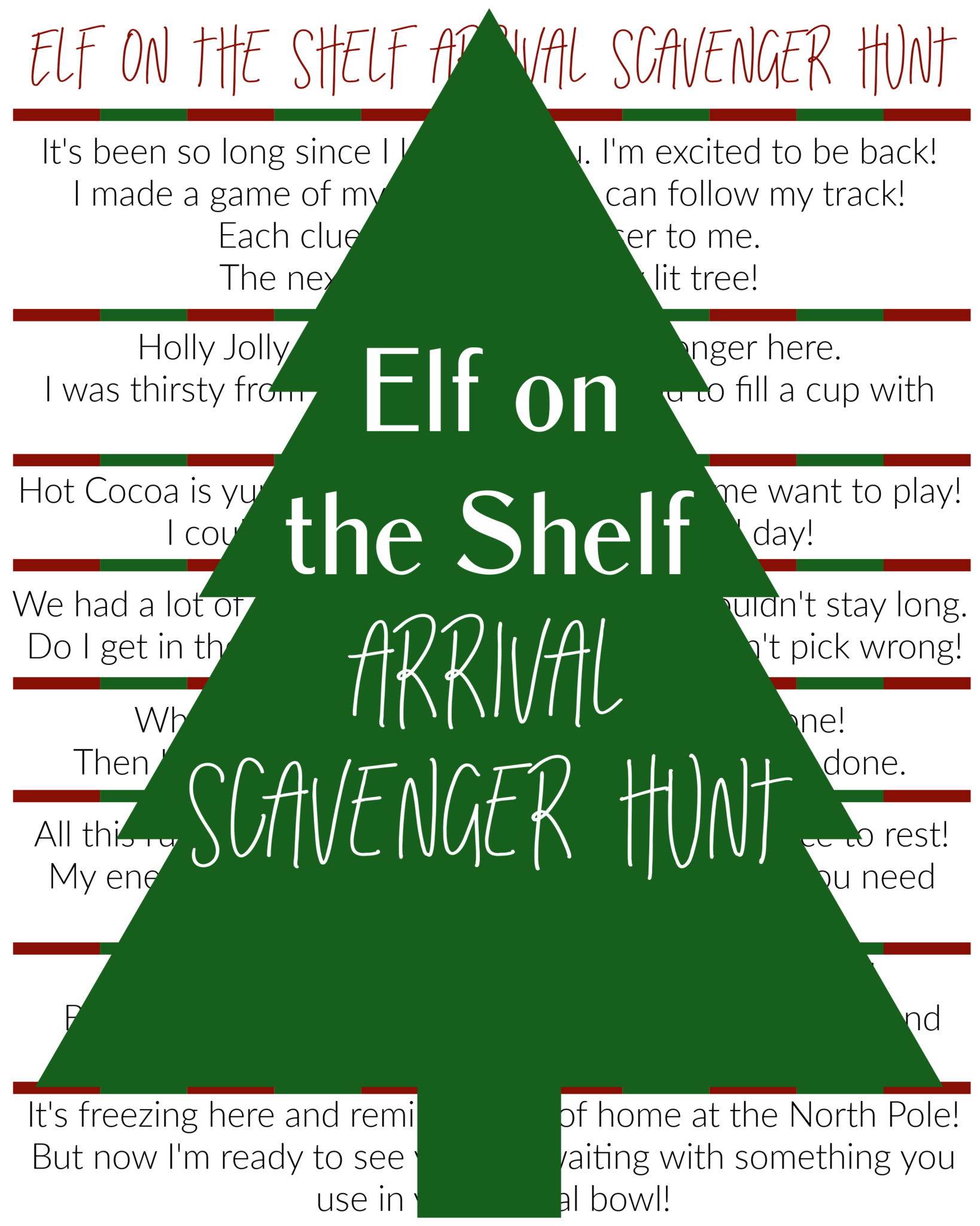 Elf on the Shelf Arrival Scavenger Hunt - Free Printable